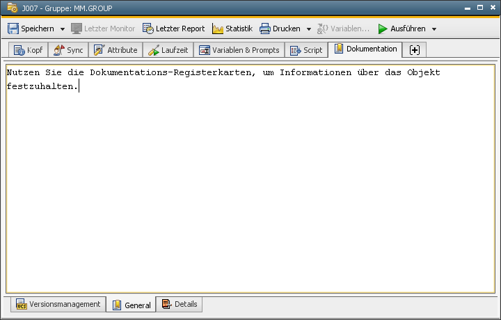 Registerkarten zur Dokumentation