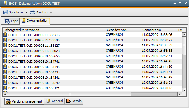 Registerkarten zur Dokumentation