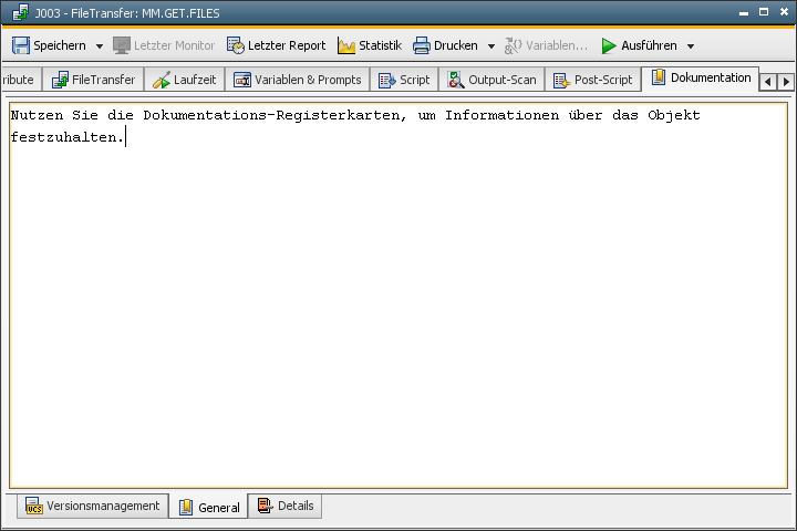 Registerkarten zur Dokumentation