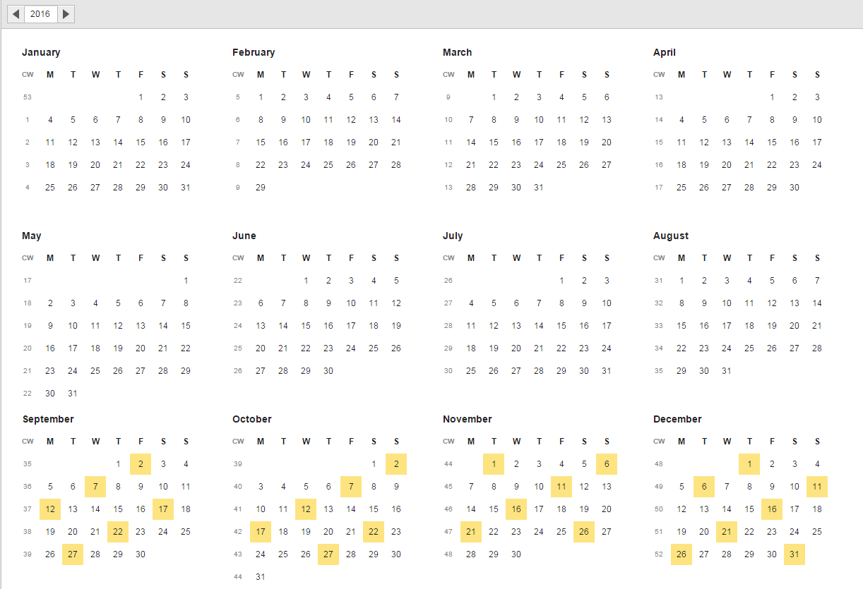 Exemples d'objets calendrier