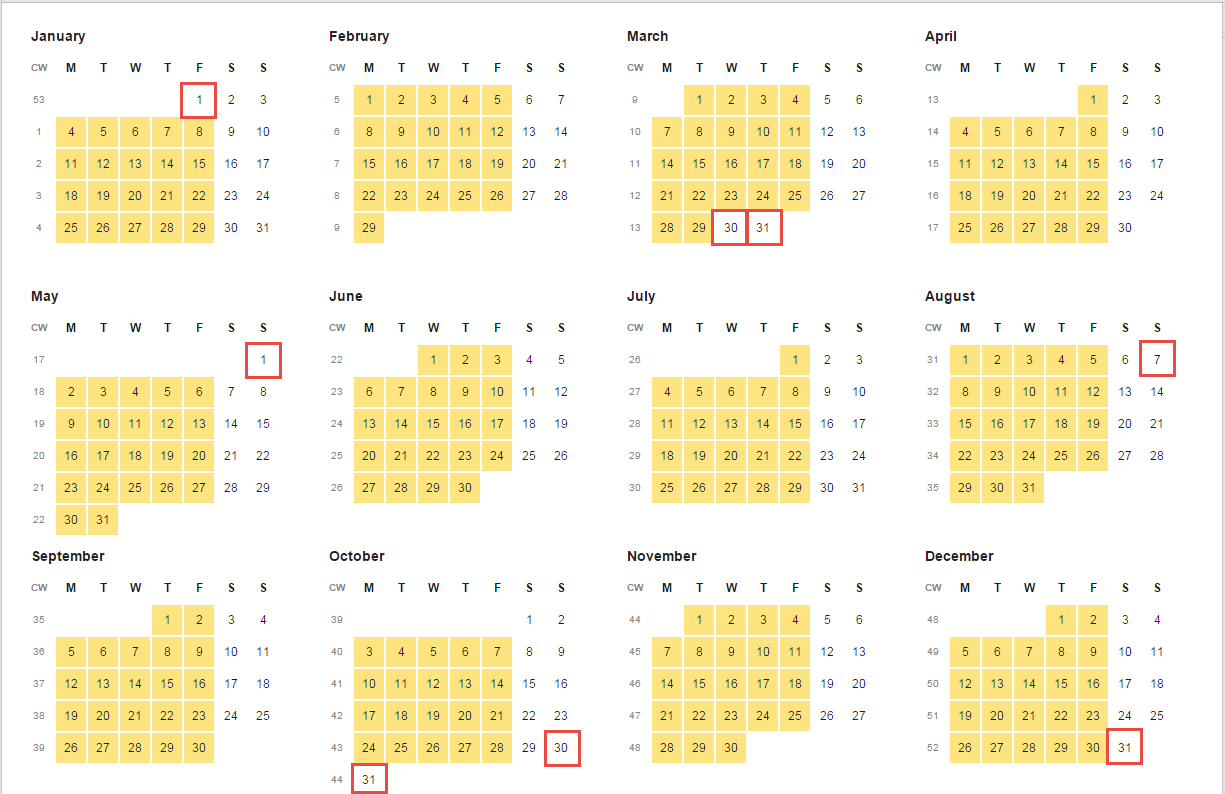 Exemples d'objets calendrier